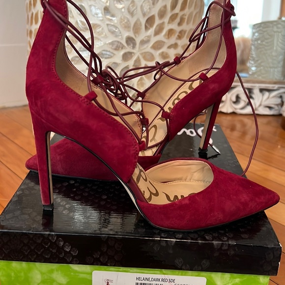 Sam Edelman | Shoes | Gorgeous Dark Red Suede Sam Edelman Lace Up Heel ...